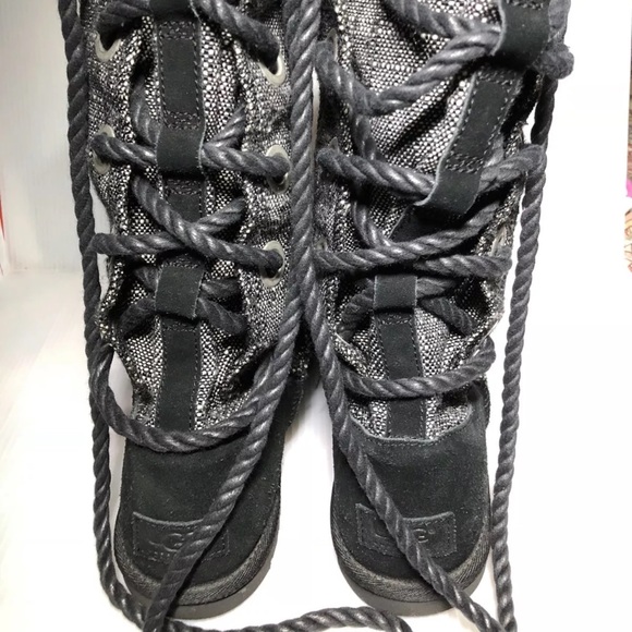 UGG | Shoes | Rare Nwot Gray Black Lace Up Canvas Slip Tie Uggs | Poshmark